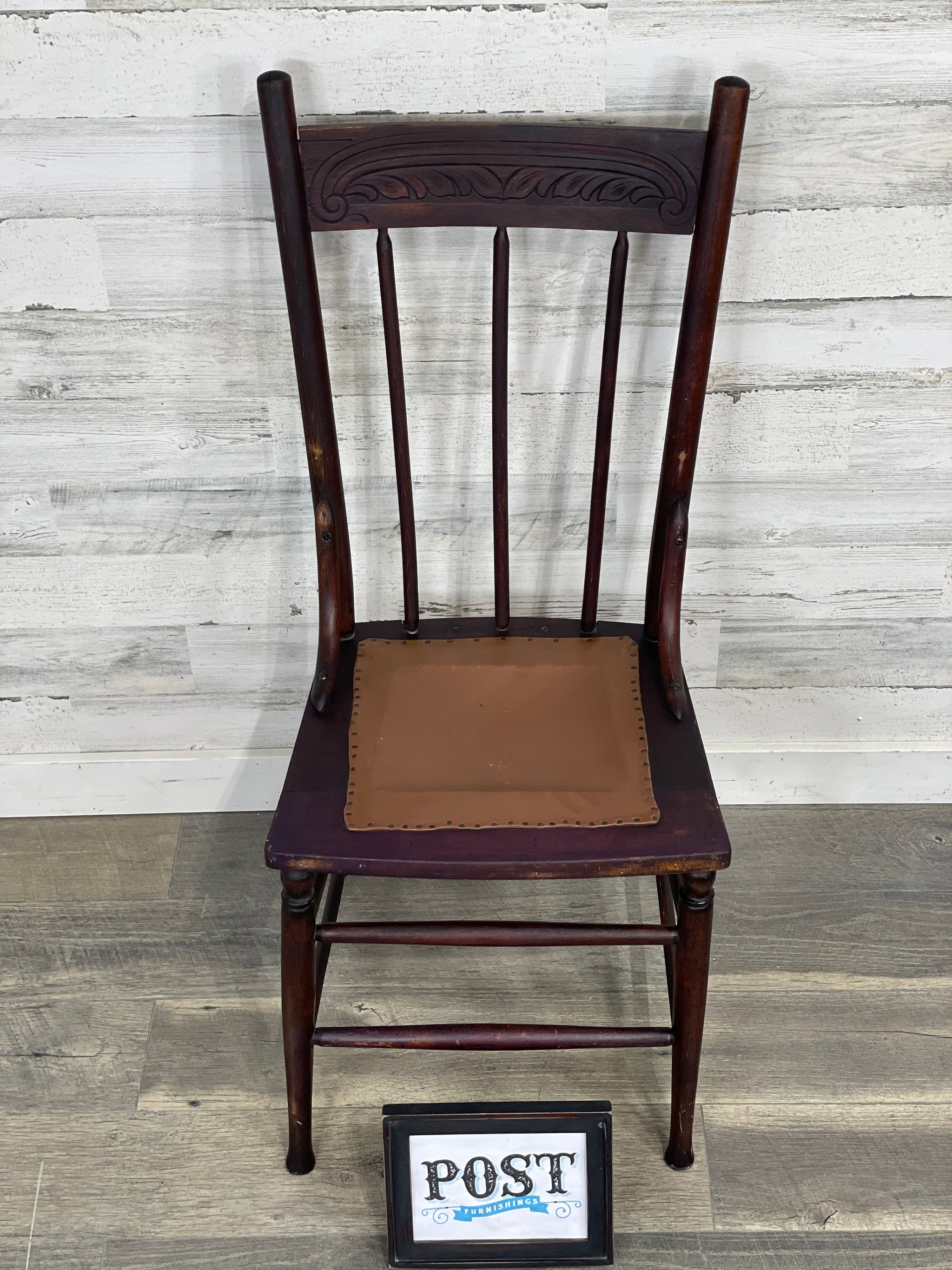 Antique wooden chair with leather seat store